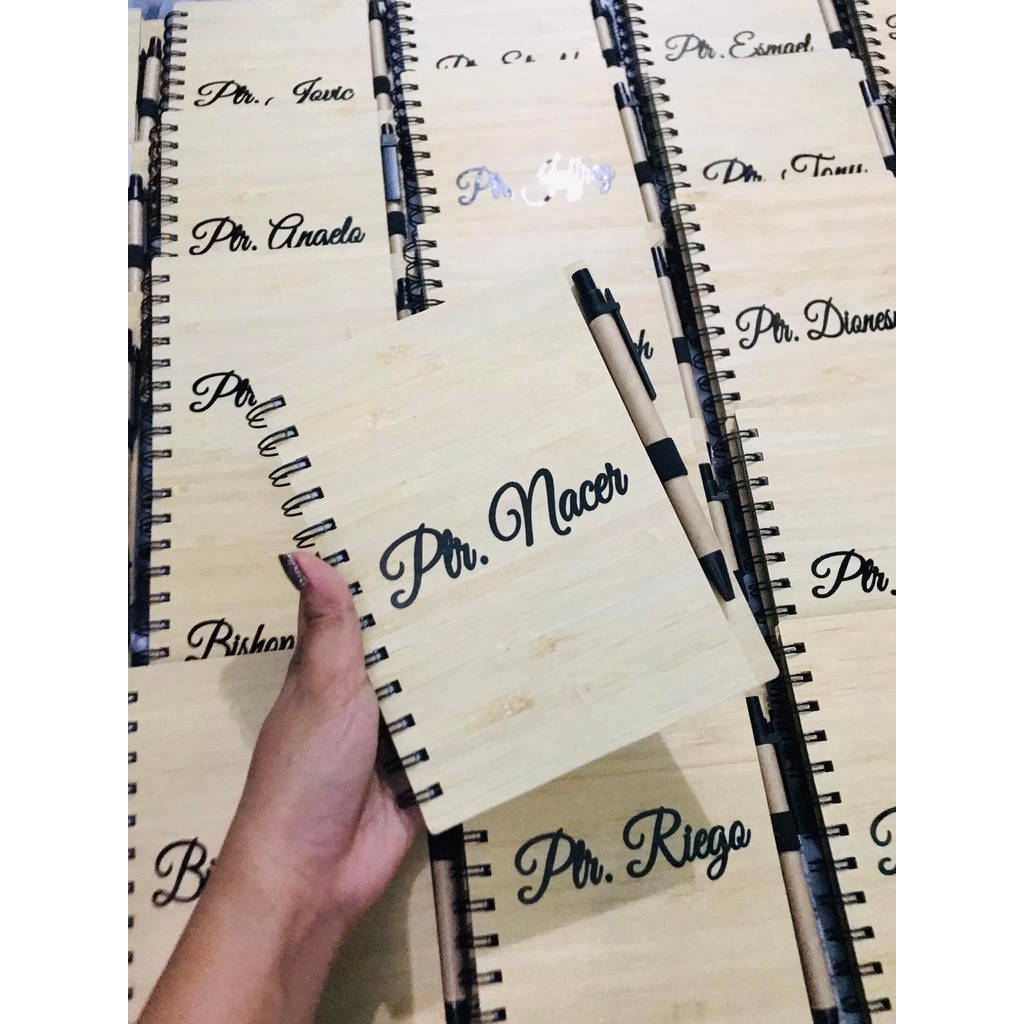 PERSONALIZED BAMBOO NOTEBOOK WITH PEN (ENGRAVED) | Shopee Philippines