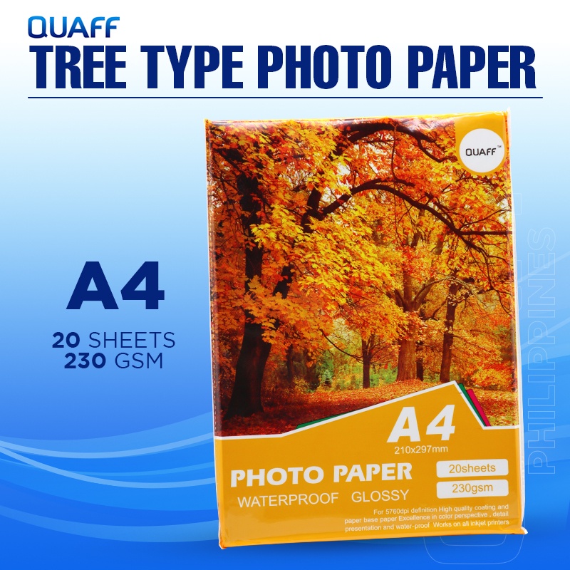 QUAFF Glossy Photo Paper 230GSM With Back Print A4 / 5R / 4R / 3R (20 sheets) | Shopee Philippines