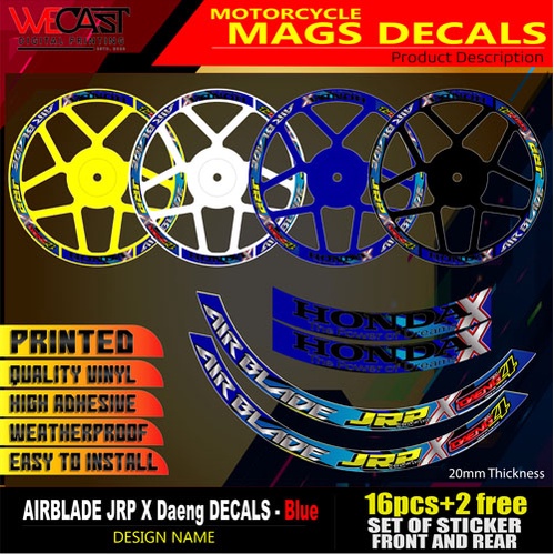AIRBLADE JRP X DAENG MOTORCYCLE RIM DECALS GOOD FOR 2 RIMS (REAR AND ...