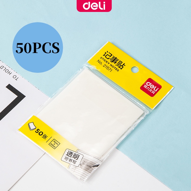 Deli 21571 Sticky Note Transparent Post Notes Office School Supplies 50 ...