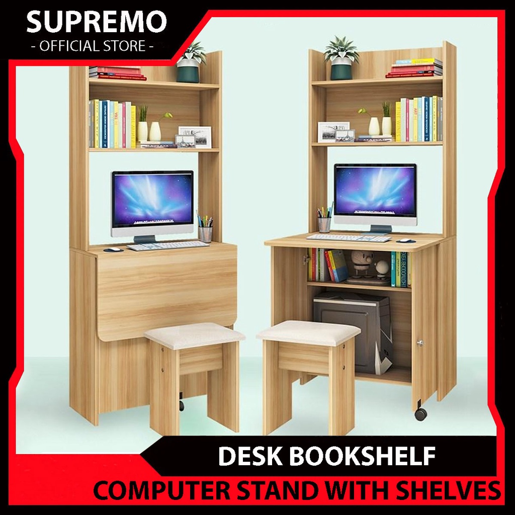 Foldable Study Desk Folding Table Bookshelve Study Table and Chair Set ...