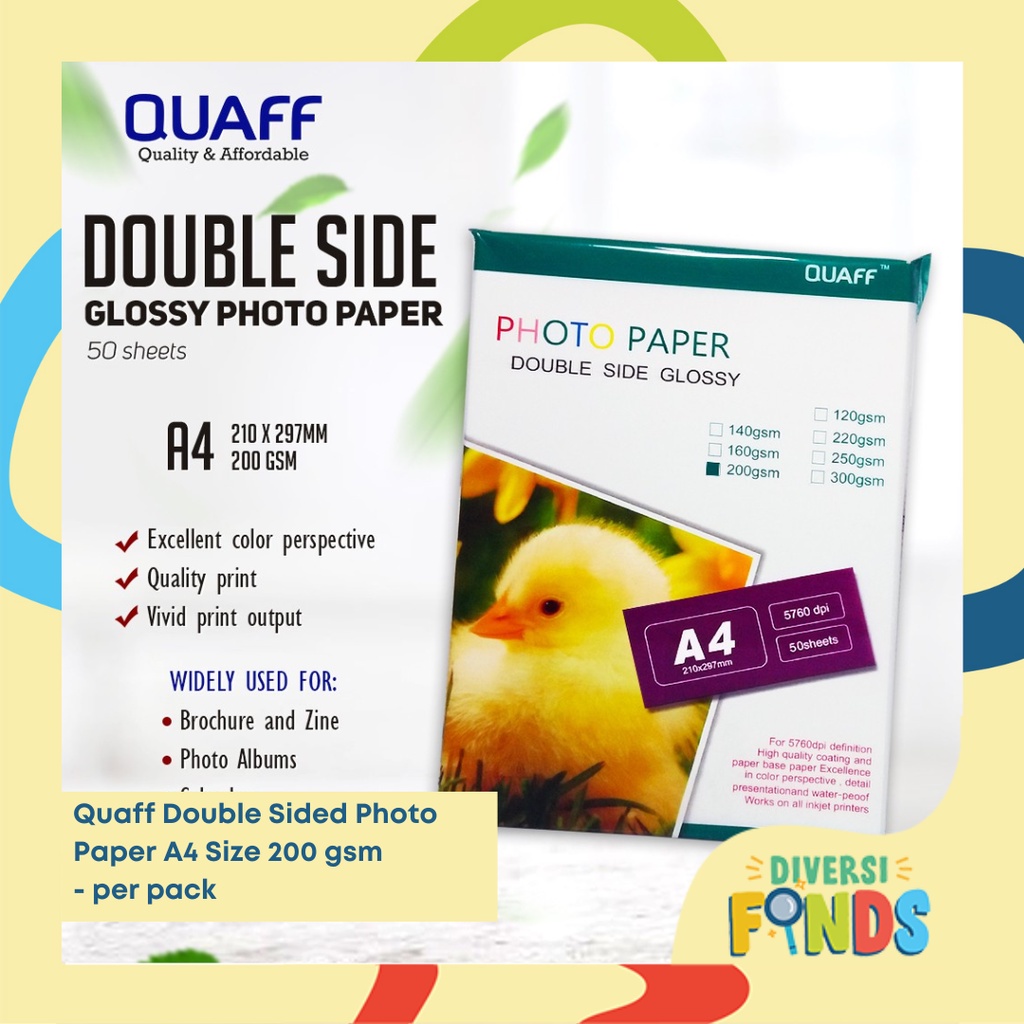 1PACK 200GSM Quaff Photo Paper Photopaper Double Side Glossy White A4 ...