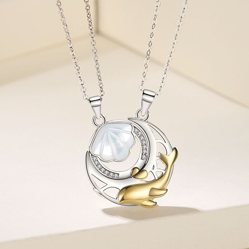 Shell and Whale Shape Pendant Copper Couple Necklace Creative Sun Moon ...