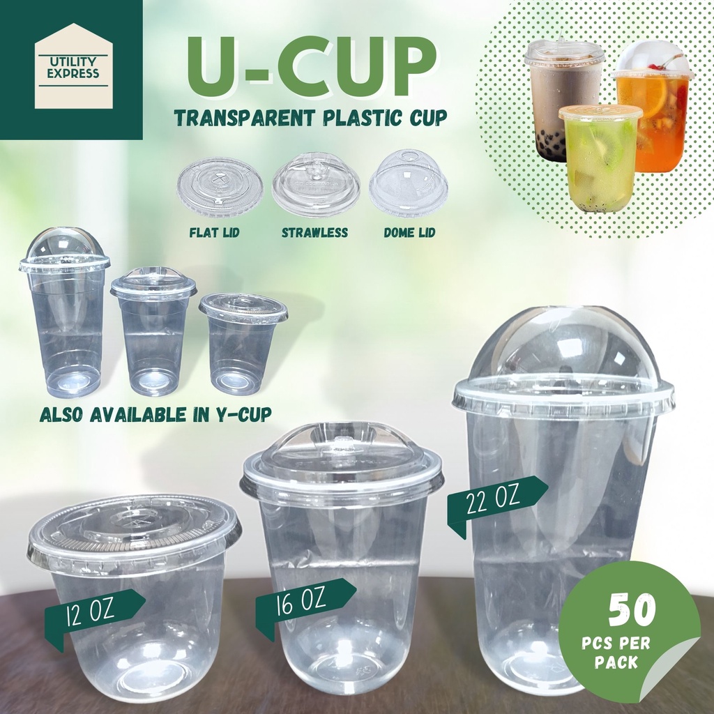 [50pcs] PP Y-CUP and U-CUP Milk Tea Cup 12oz/16oz/22oz (Flat Lid / Strawless Lid / Dome Lid ...