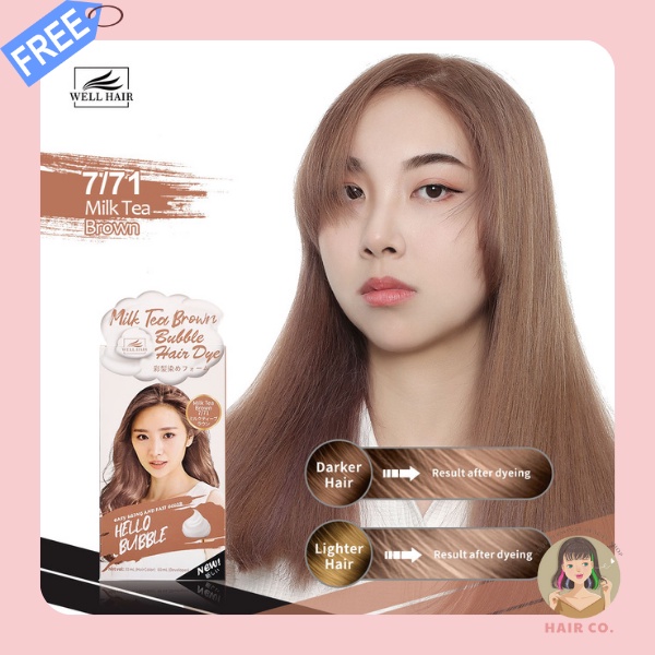 7/71 Milk Tea Brown Bubble Hair Dye 2 in 1 Long Lasting hair Color ...