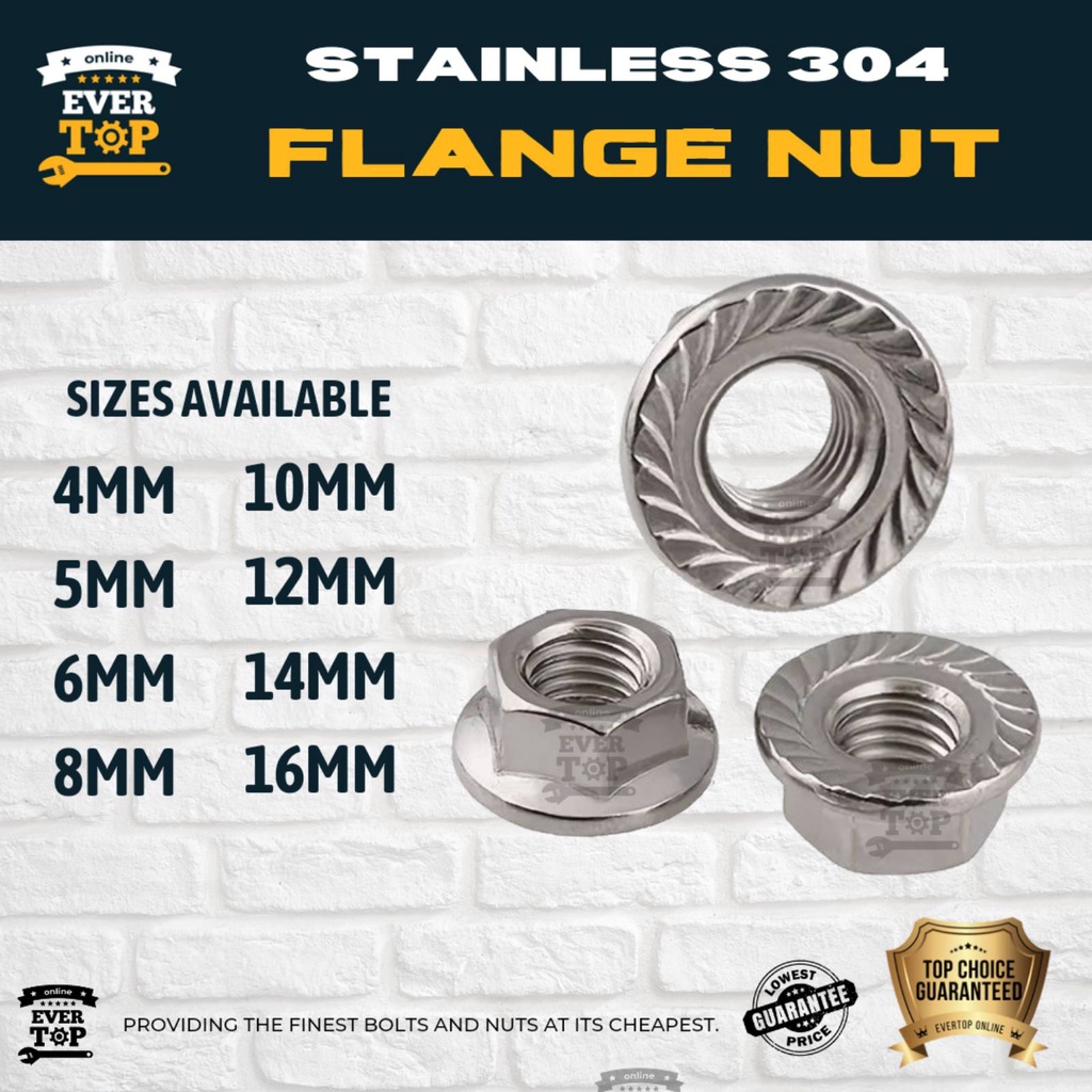 Stainless Flange Nut 5mm 6mm 8mm 10mm 12mm 14mm 16mm | S/S 304 ...