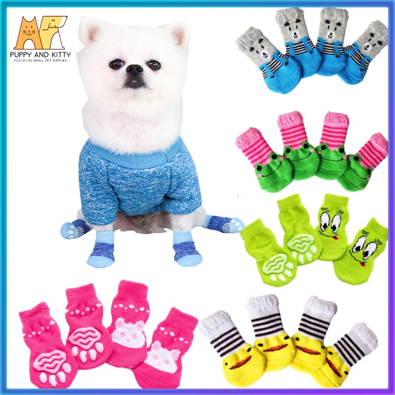 4Pcs Dog Socks Cute Pet cat Anti-Slip socks | Shopee Philippines