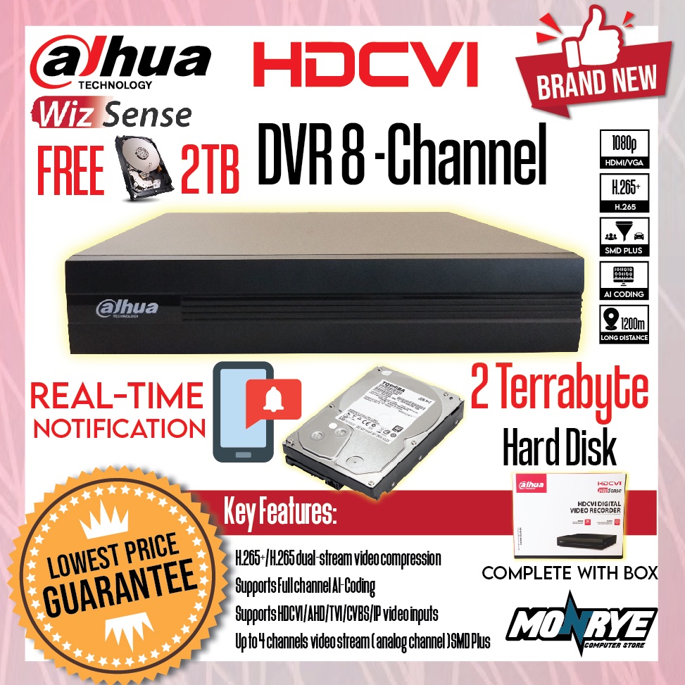 DVR - 8 Channel - DAHUA - DH XVR1B08 I - FREE HDD OPTIONS - Brand New for CCTV System / BRANDNEW ...