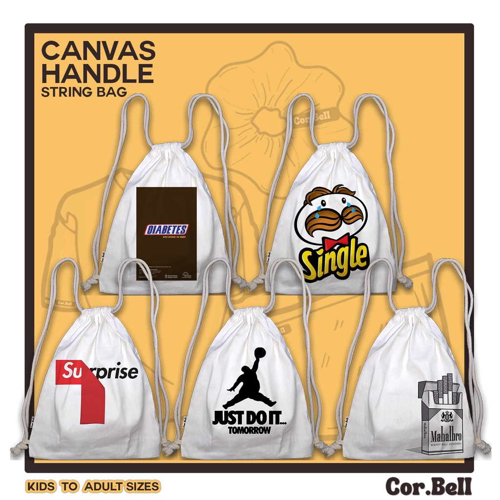 String Bag LOGO PARODY Jokes Canvas Katsa Korean Drawstring Bag ...
