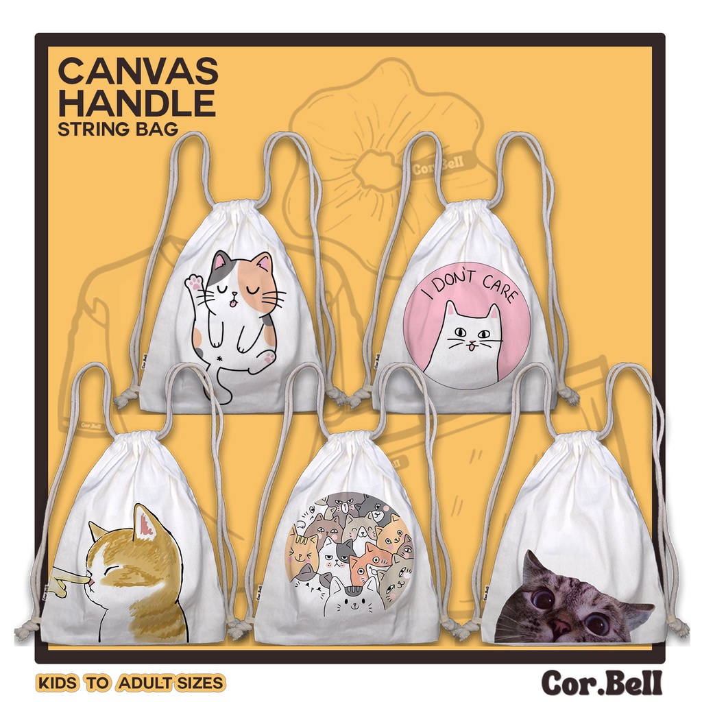 String Bag CAT Animal Pet Canvas Katsa Korean Drawstring Bag | Shopee ...