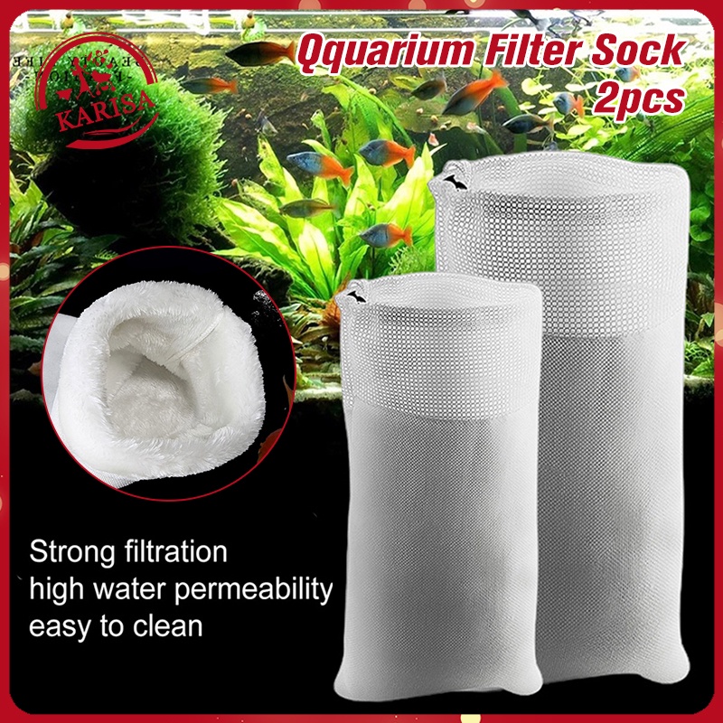 2Pcs Reusable Tank Filter Socks 12*30cm Aquarium Felt Filter Bags White ...