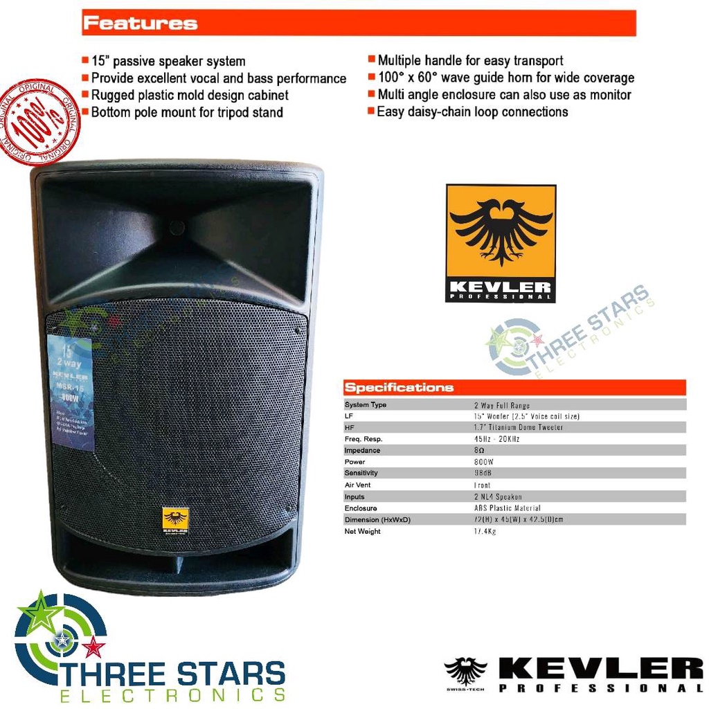 Original 1pc Kevler Professional MSR-15 2-Way 800W Base Reflex Speaker ...