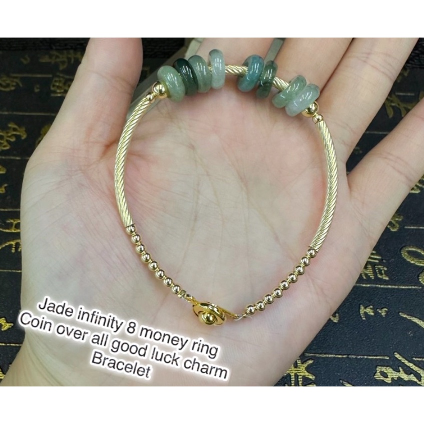 LUZESSENCIA’S ROYALTY infinity 8 jade w/ money coin ring 10k gold charm ...