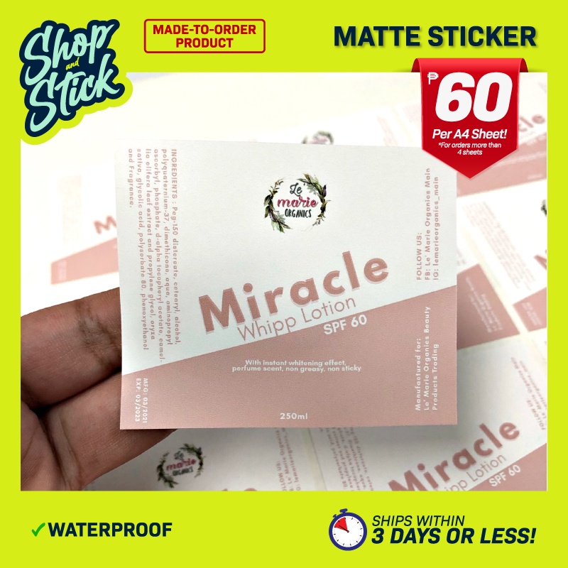 Matte-Finish Waterproof Vinyl Sticker Labels Printing Service | Shopee ...