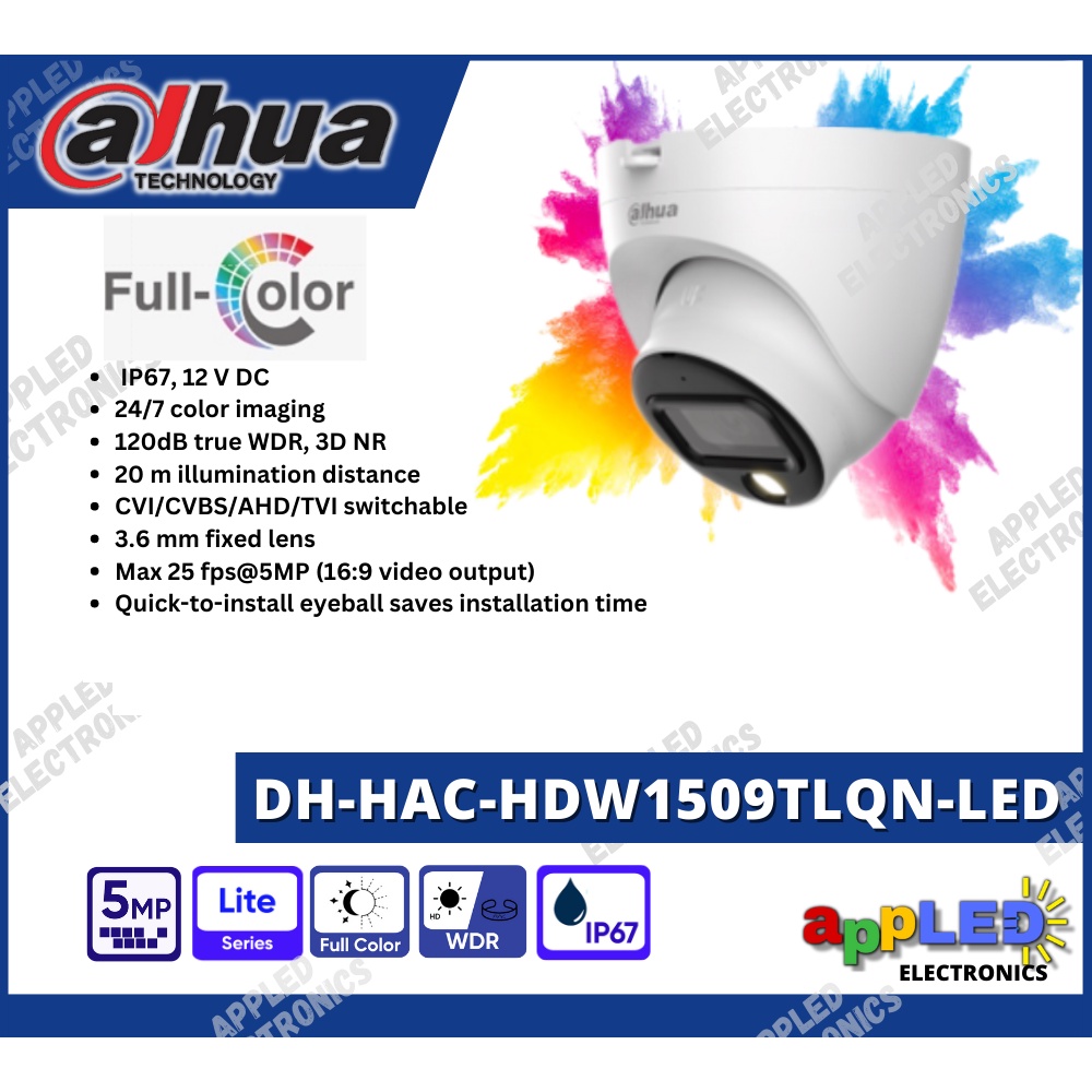 Dahua DH-HAC-HDW1509TLQN-LED 5MP Eyeball Analog Full Color (24/7 Full ...