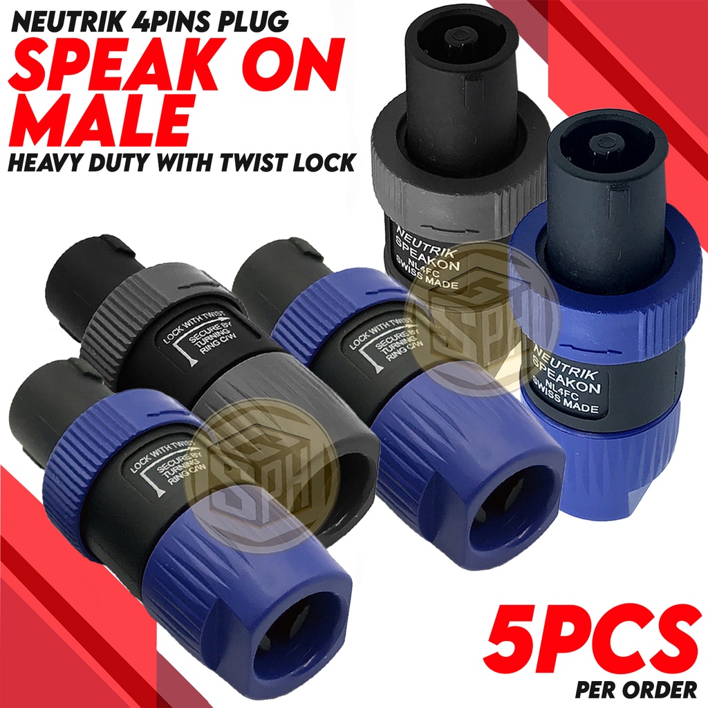 🟡5pcs 4 Pole Plug Male SpeakON Audio Cable Connector Blue With Twist ...