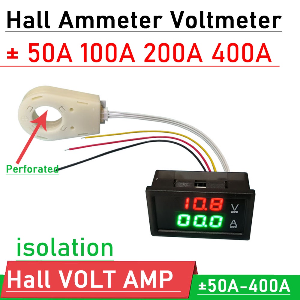 Hall Ammeter Voltmeter DC 0-300V ± 50A 100A 200A 400A Lifepo4 Li-ion lithium Battery Monitor LED ...