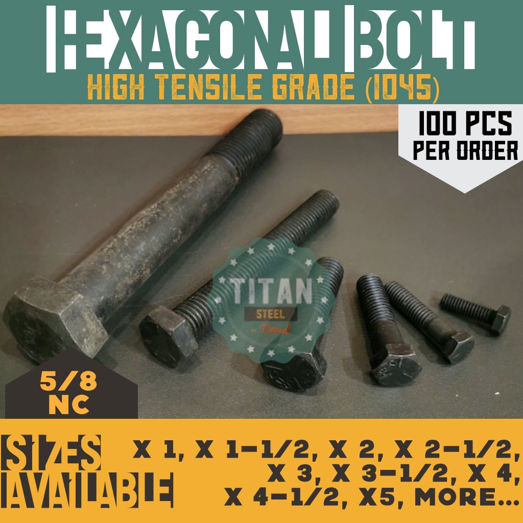 50 / 100 pcs - 5/8 inch NC High Tensile / Hi-tensile Hex Bolt / Cap ...