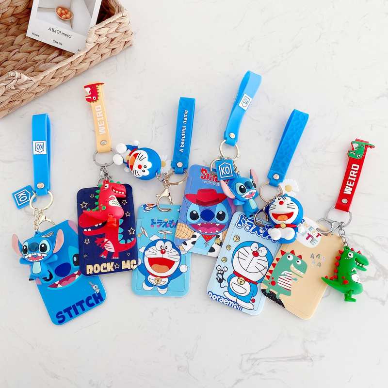 Doraemon Dinosaur Cute Cartoon Keychain with ID Card Holder Student ...