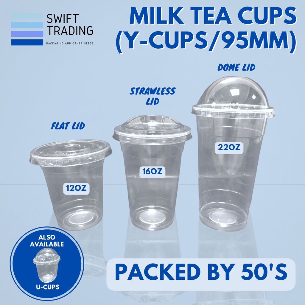 Milk Tea Cups Y-cup with lid 12oz /16oz /22oz 50pcs ( Flat Lid /Strawless Lid /Dome Lid ) PP ...