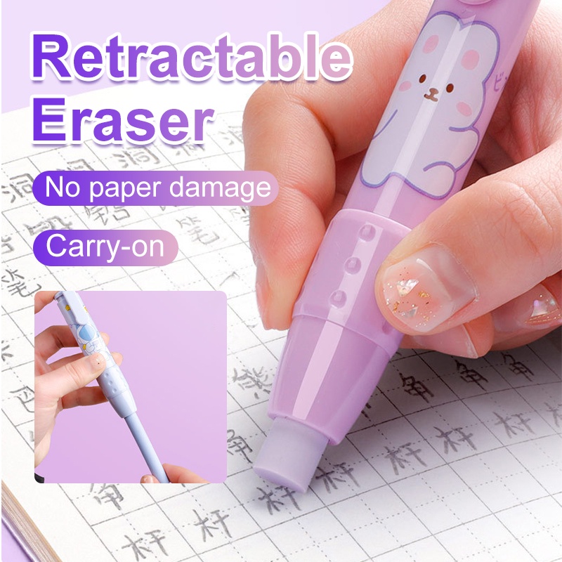 Cute Cartoon Retractable Pen Shape Eraser Student Portable Soft Rubber ...