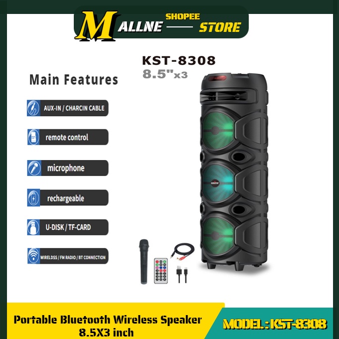 KST-8308 24 INCH Portable Heavy bass Karaoke wireless Bluetooth speaker Free wireless MIC ...