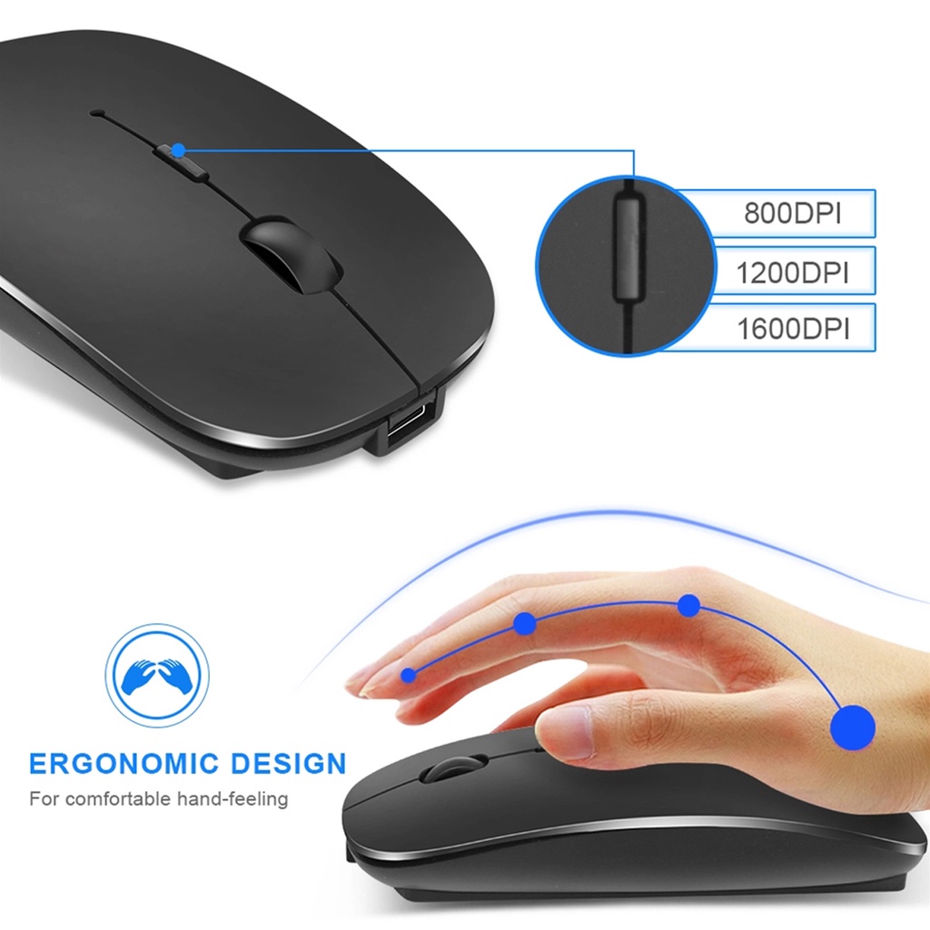 Wireless Mouse 2.4GHz USB optical Rechargeable Mouse with USB for PC ...