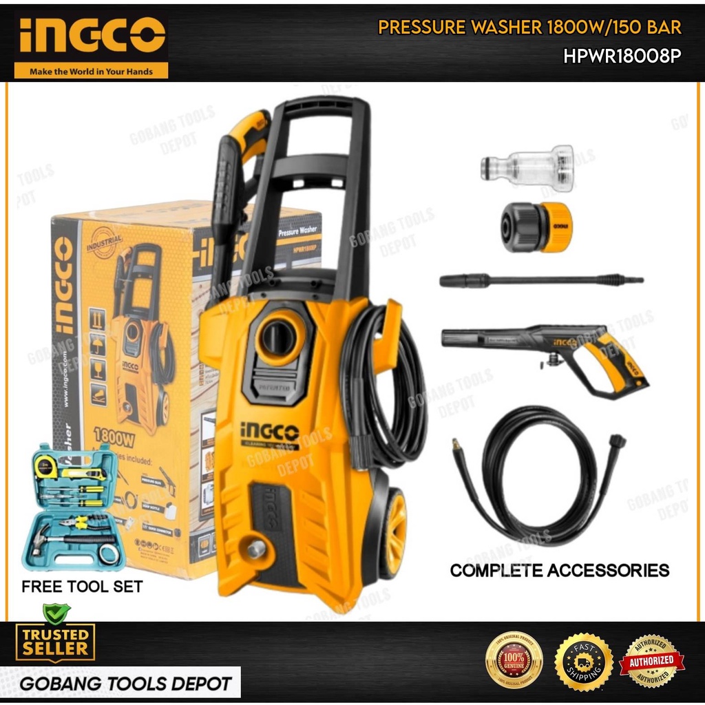INGCO 1800W 150Bar High Pressure Washer HPWR18008P with Free Tool Set | Shopee Philippines