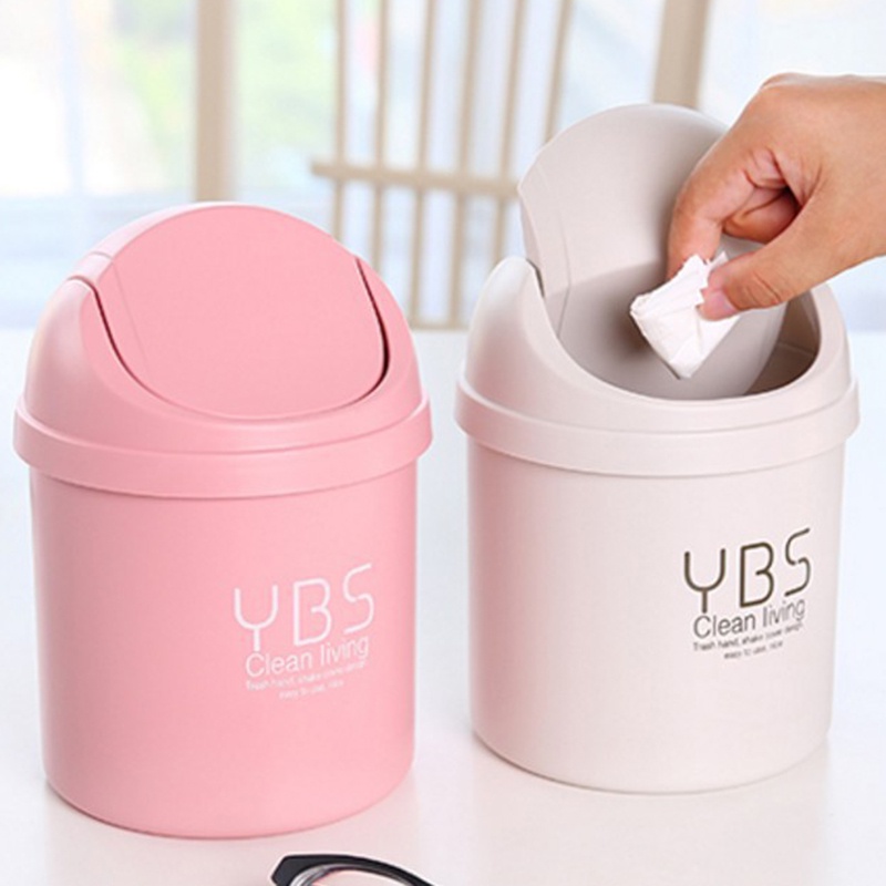 Candy Color Desktop Trash Can Trash Can With Lid Storage Bin Plastic ...