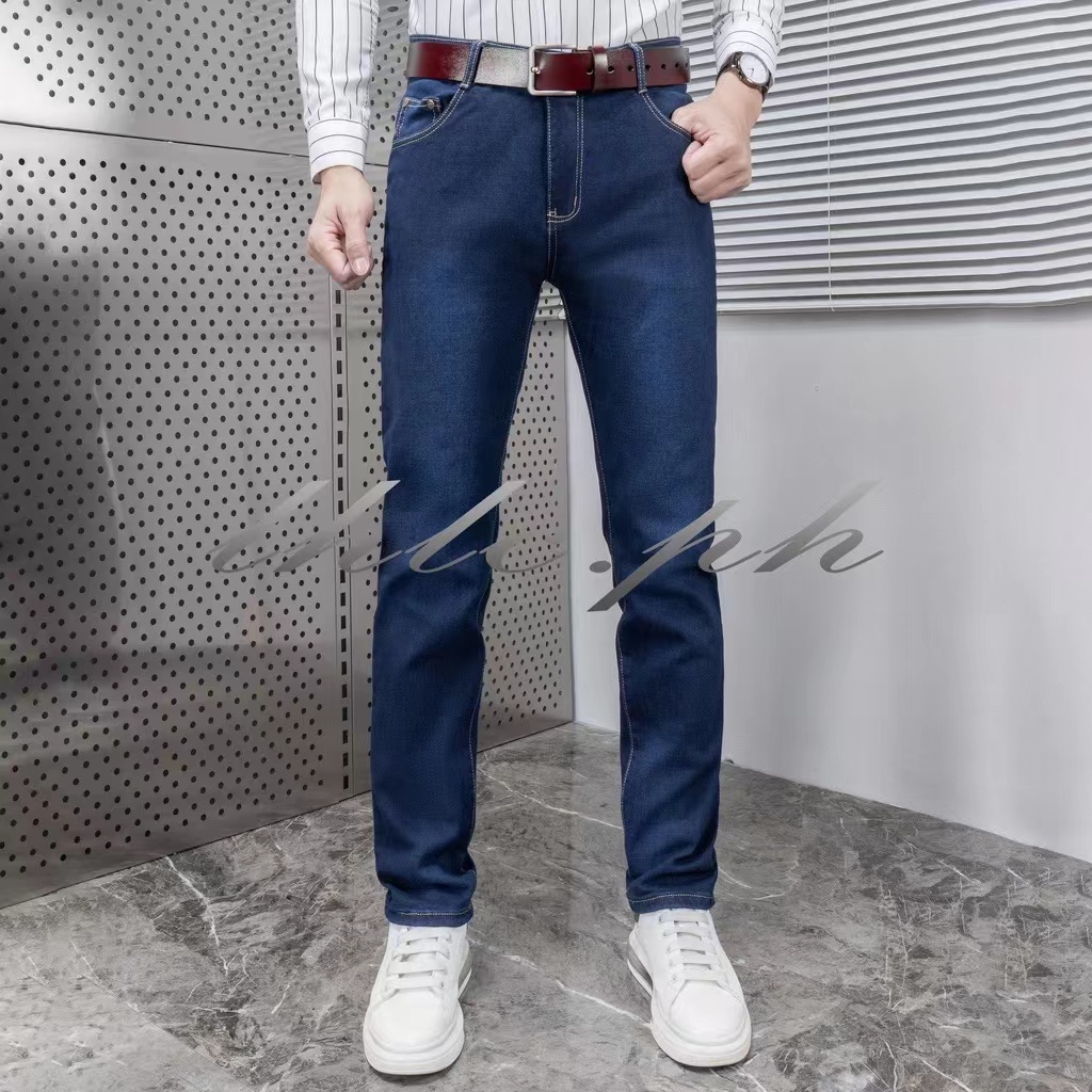 COD Korean jeans stretch straight cut denim pants navy blue and black ...