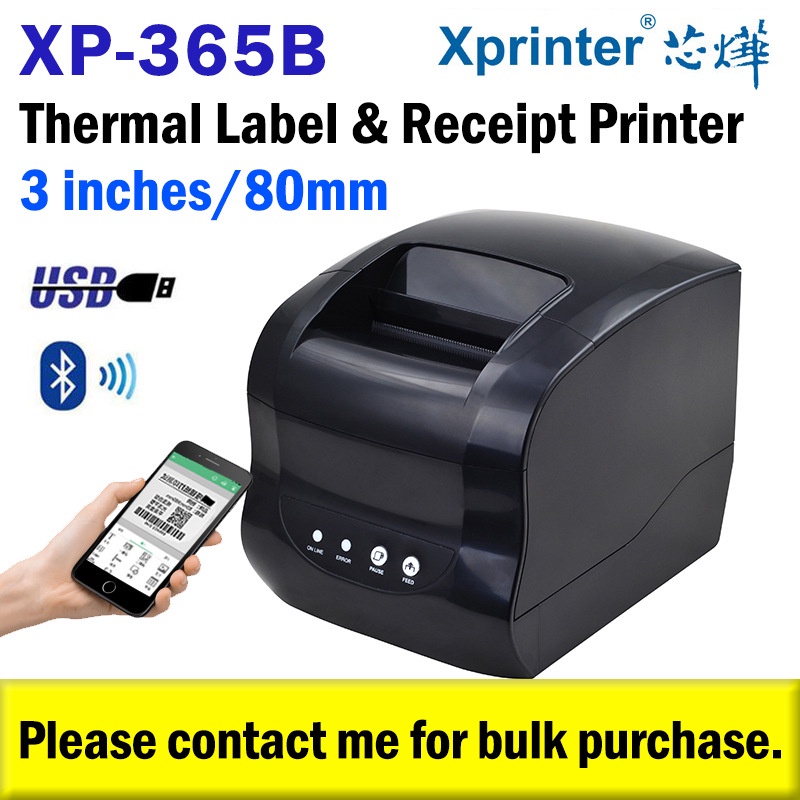 Xprinter XP365B USB+Bluetooth 3 inch Thermal Barcode Printer | Shopee ...