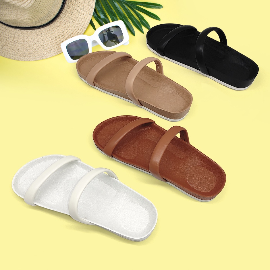 R&A822 Flat Round Toe with Two Cushion Toe Straps in Colored Footbed ...