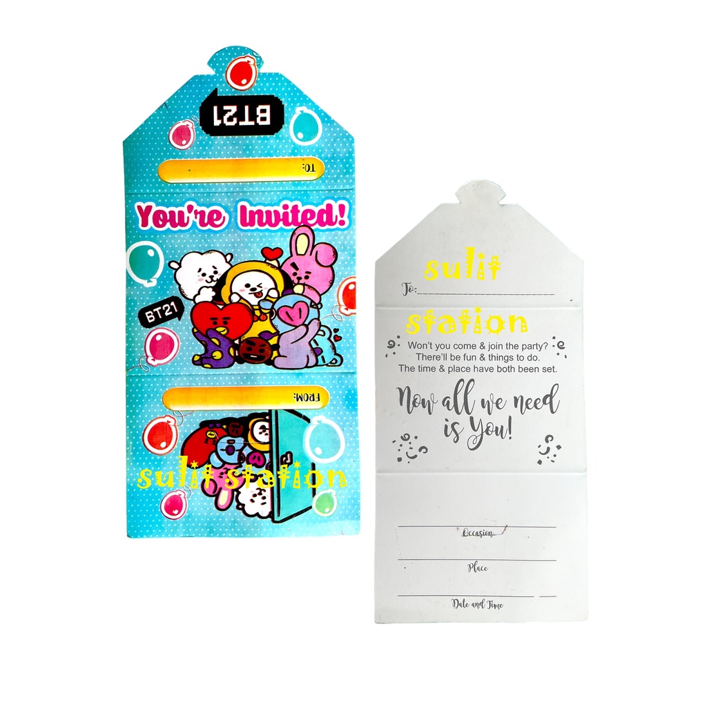 10pc BTS BT21 THEMED BIRTHDAY PARTY INVITATION FAVORS SUPPLY NEED DECOR ...