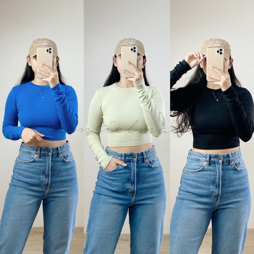 ZRA Long Sleeves Cropped Top EM246 | Shopee Philippines