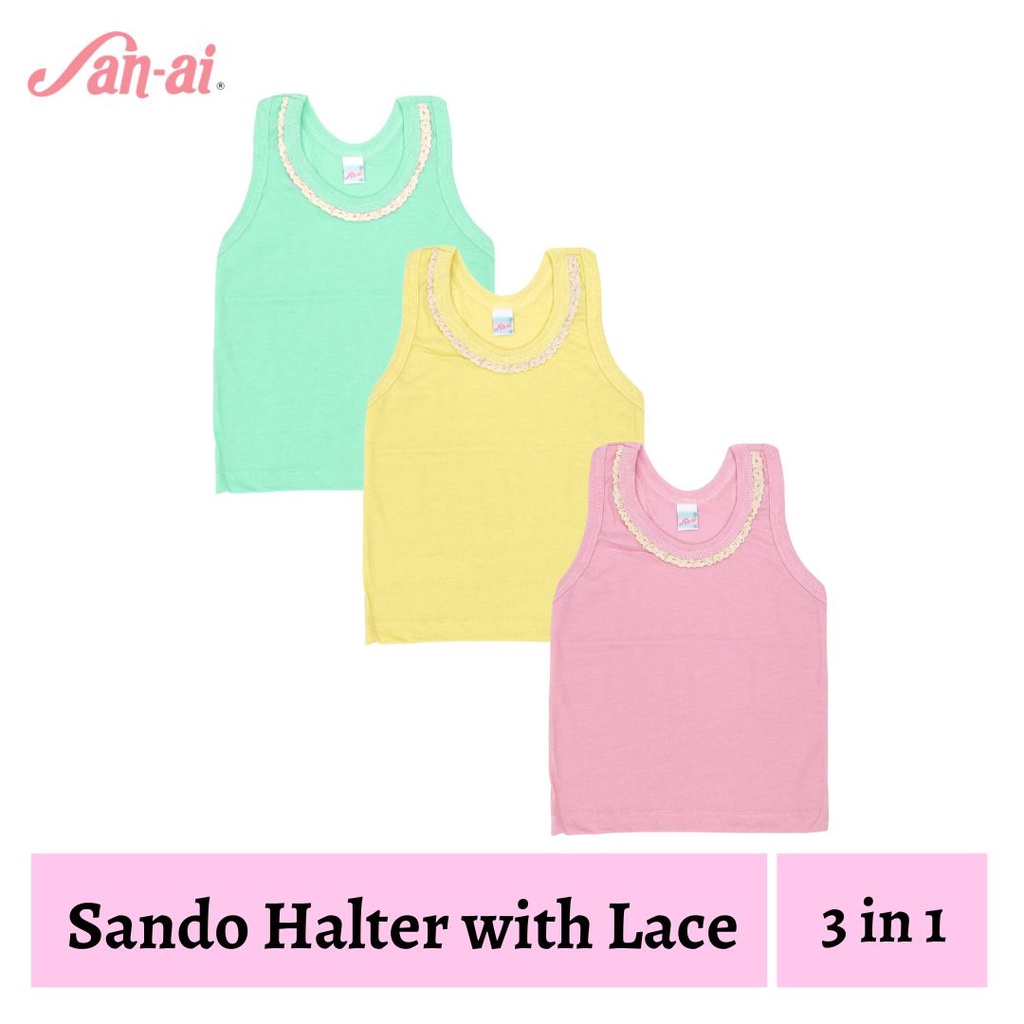 San-ai Infant Newborn Baby Colored Sando Halter with Cream Lace 3 in 1 ...