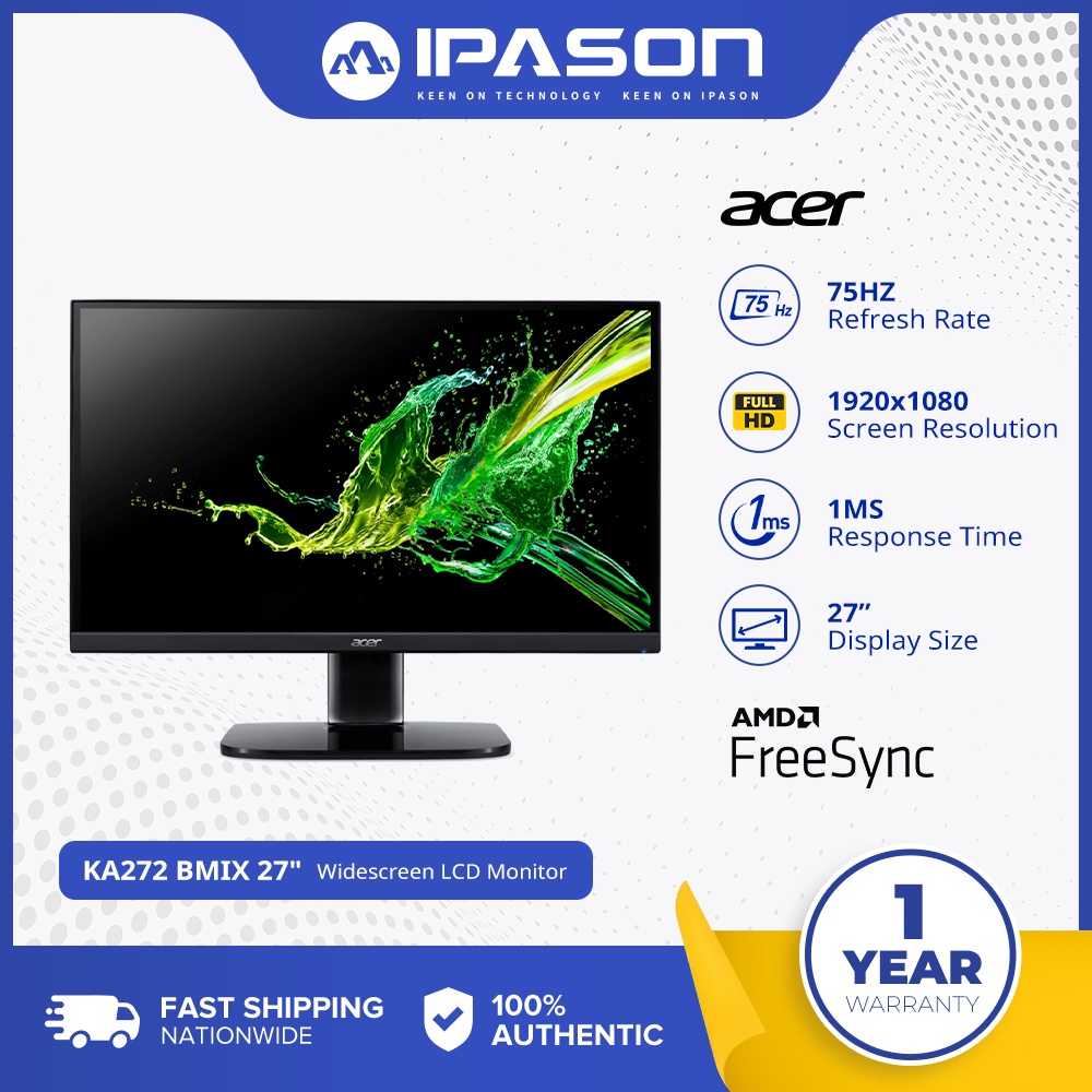 ACER KA272 qbmix value 27 IPS 250cdm 1920X1080 75Hz Aspect Ratio: 16:9 ...
