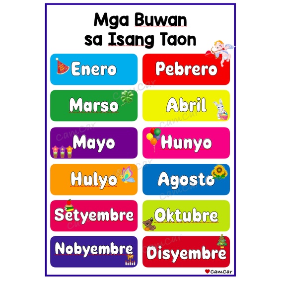 Days, Months and Weather, araw at buwan Laminated Educational Wall ...