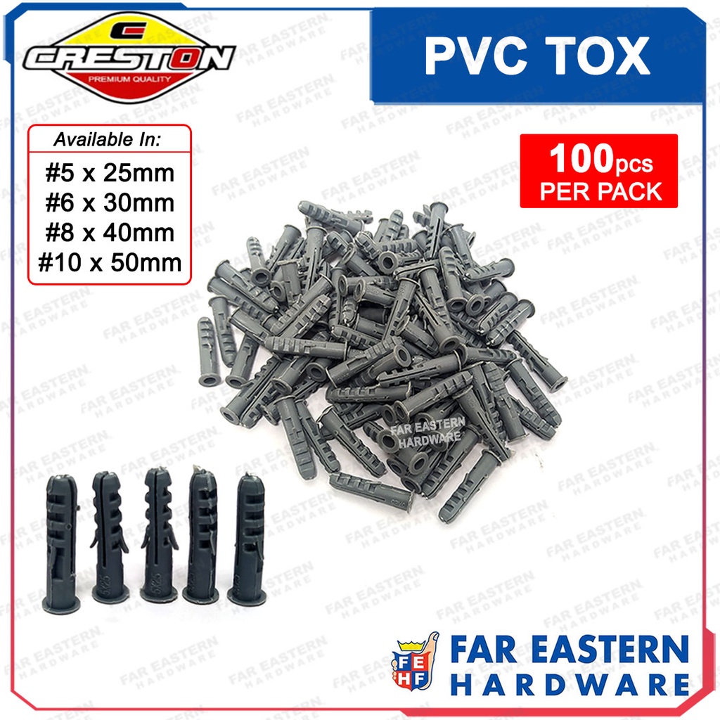 CRESTON PVC Tox Wall Plug 100pcs/Pack 5mm 6mm 8mm 10mm CRHT | Shopee ...