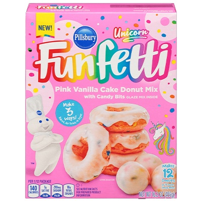 Pillsbury Funfetti Pink Vanilla Cake Donut Mix with Candy Bits Glaze ...