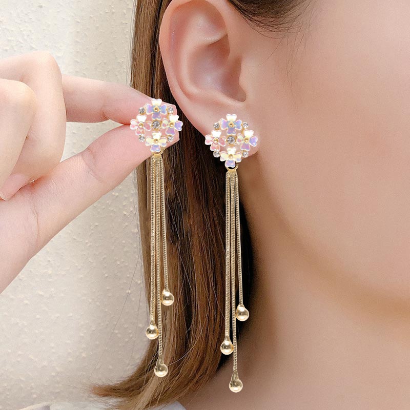 Earrings Flower Korean temperament fringe long ornaments hikaw stud ...