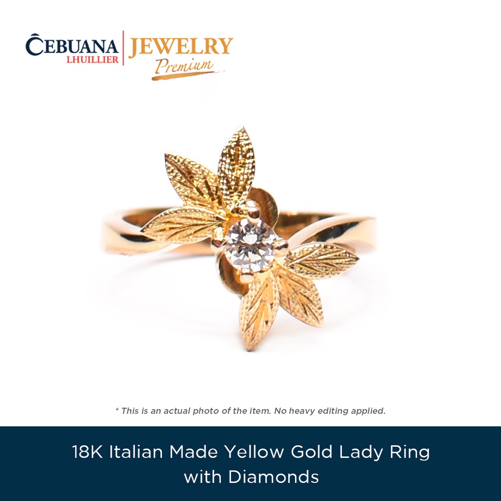18K Italian Made Yellow Gold Lady Ring with Diamonds | Shopee Philippines