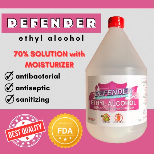 DEFENDER ETHYL ALCOHOL 1 GALLON 3.2L 70% SOLUTION with MOISTURIZER ...