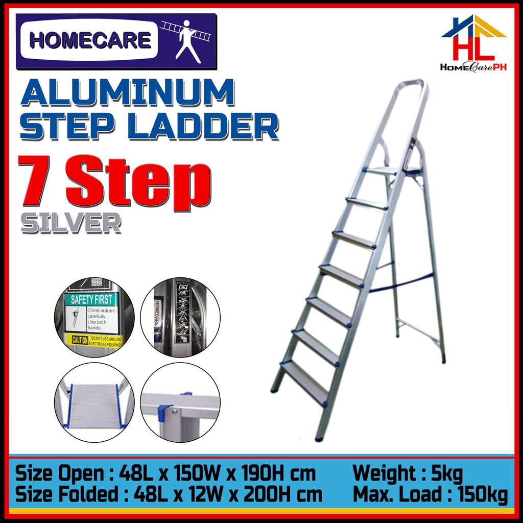 Homecare Aluminum 7 Step Ladder (Silver) | Shopee Philippines
