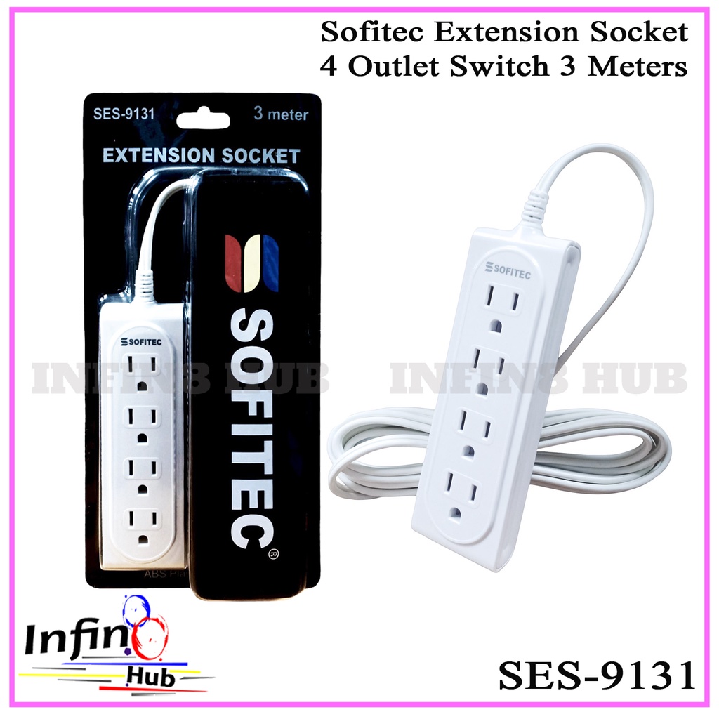 Sofitec SES-9131 Universal Extension Socket 4 Power Outlets US Plug 3 ...