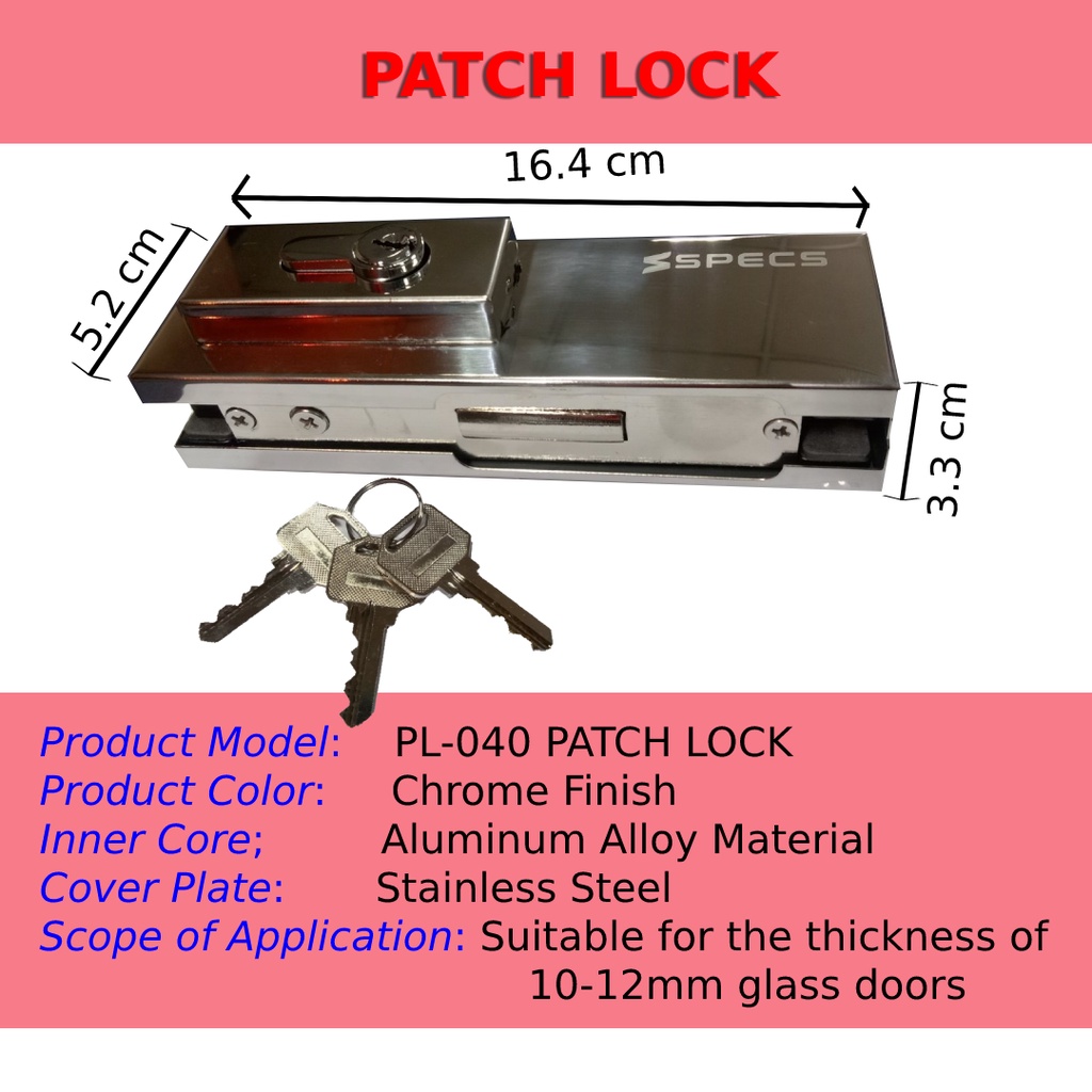 PATCH LOCK, PATCH FITTING FOR GLASS DOOR. BRAND: SPECS | Shopee Philippines