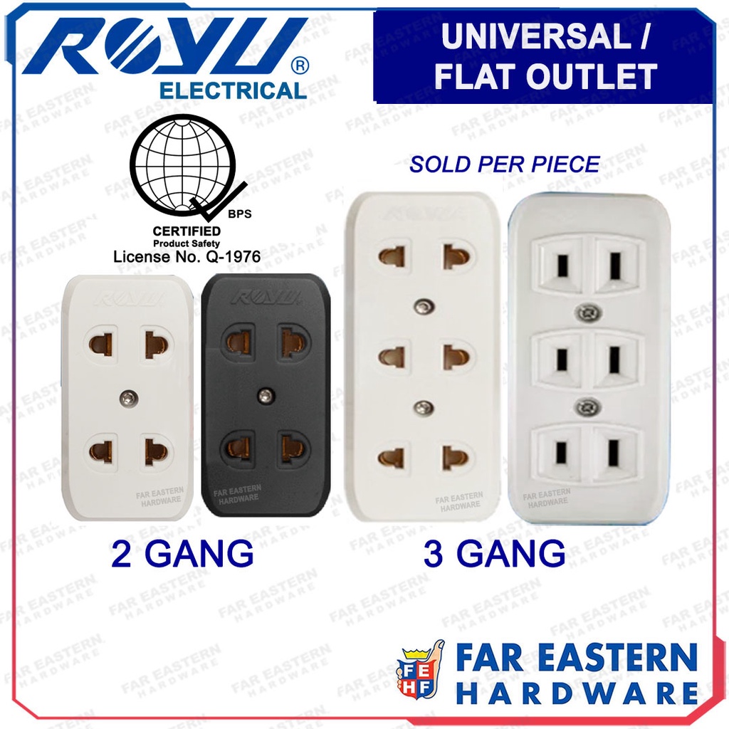 ROYU Universal / Flat Outlet Electrical Socket | Plug 2 | 3 | 4 Gang ...