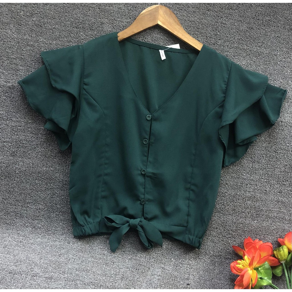 Style Crop Top plain short sleeve with tie | Shopee Philippines