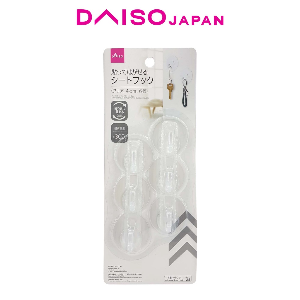 Daiso Reusable Sheet Clear Wall Hooks (4cm, 6 pieces) | Shopee Philippines