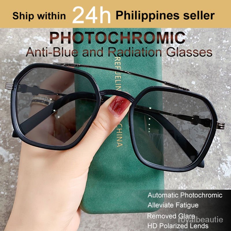 Photochromic Anti Radiation Glasses Square Frame Man Women Computer ...