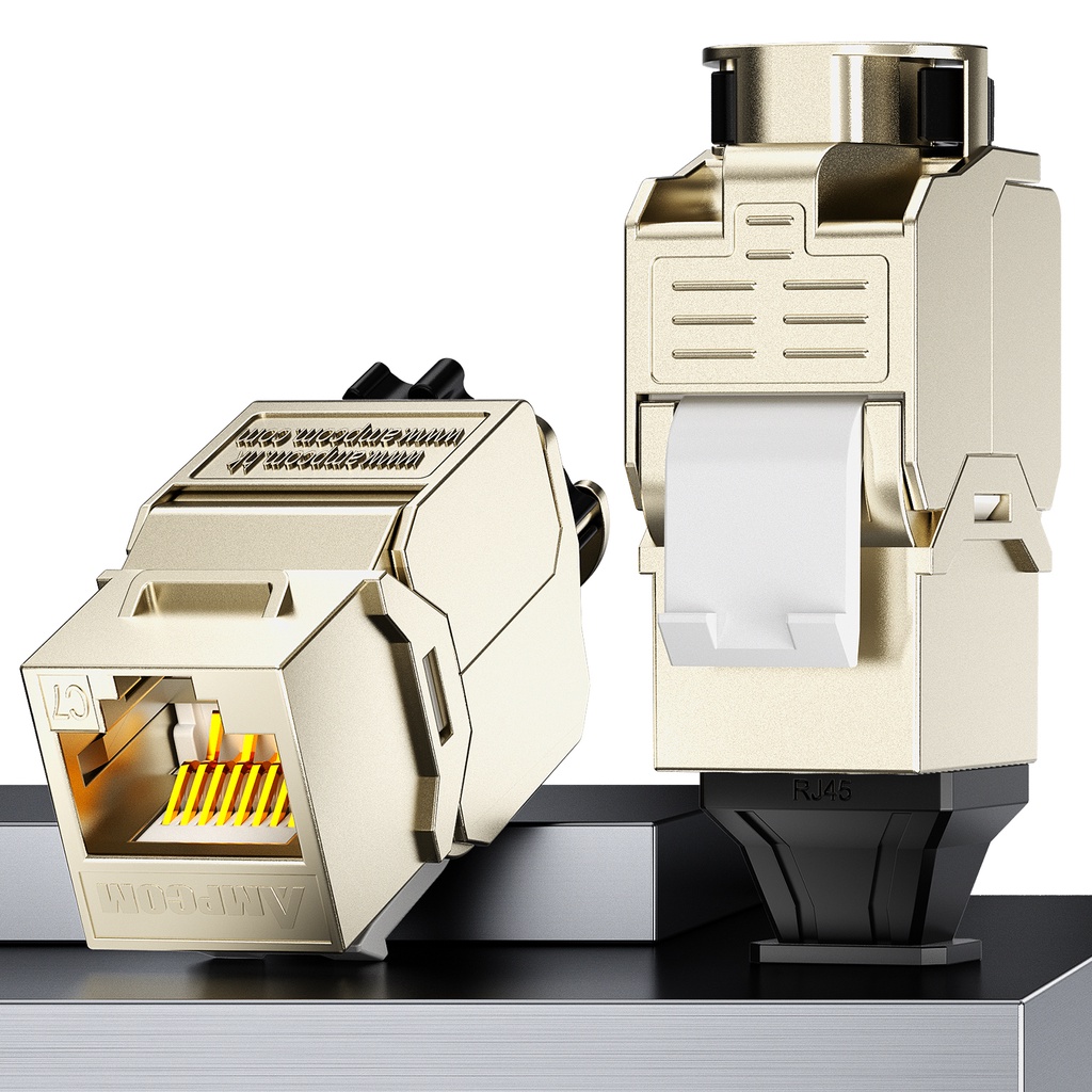 AMPCOM CAT7A CAT7 CAT6A CAT6 RJ45 Keystone Jack, Ratchet Lock STP Toolless Modular Coupler Zinc ...